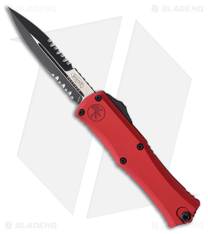 Microtech Hera II Mini OTF Automatic Knife Red Aluminum (3" Two-Tone Serr) - Blade HQ