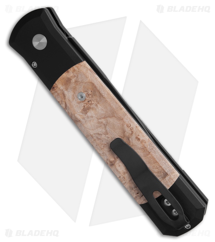 Pro-Tech Godfather Automatic Knife Black and Maple Burl/Wood Al