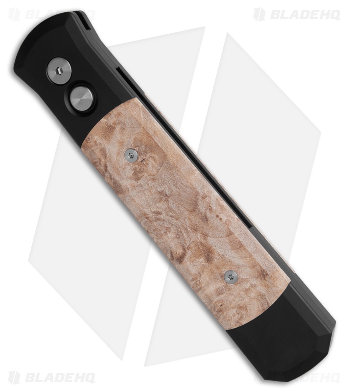 Pro-Tech Godfather Automatic Knife Black and Maple Burl/Wood Al