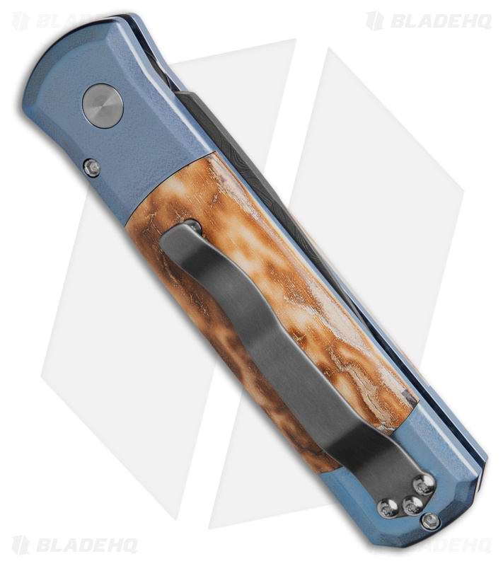 Pro-Tech Godson Automatic Knife Bark Mastadon/Blue Ti (3.15" Virus Damascus) - Blade HQ