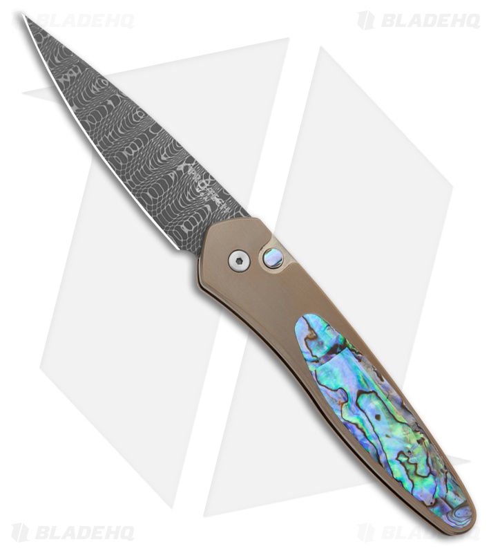 Pro-Tech Custom Newport Knife Bronze Ti w/ Abalone Damascus