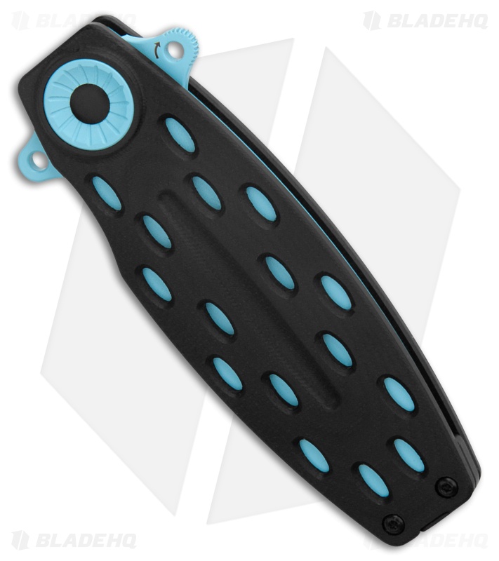 QSP Beetle Pocket Knife Black G-10 Spear Point Blue 14C28N