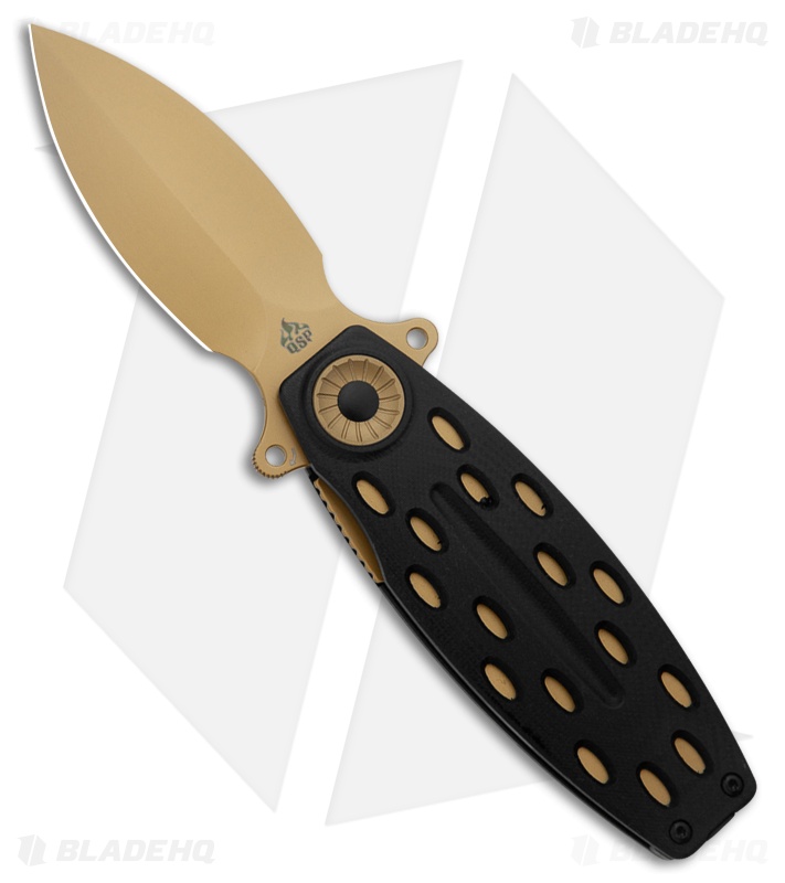QSP Beetle Pocket Knife Black G-10 Spear Point Bronze 14C28N