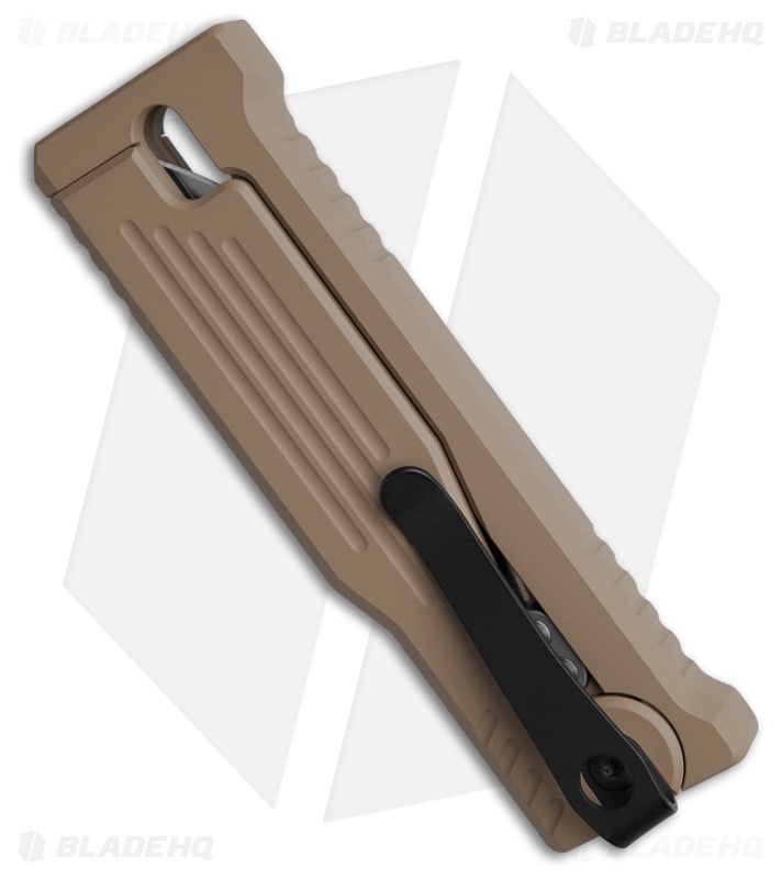 Reate Knives EXO-MINI Knife Tan Al Drop Point Satin Nitro-V