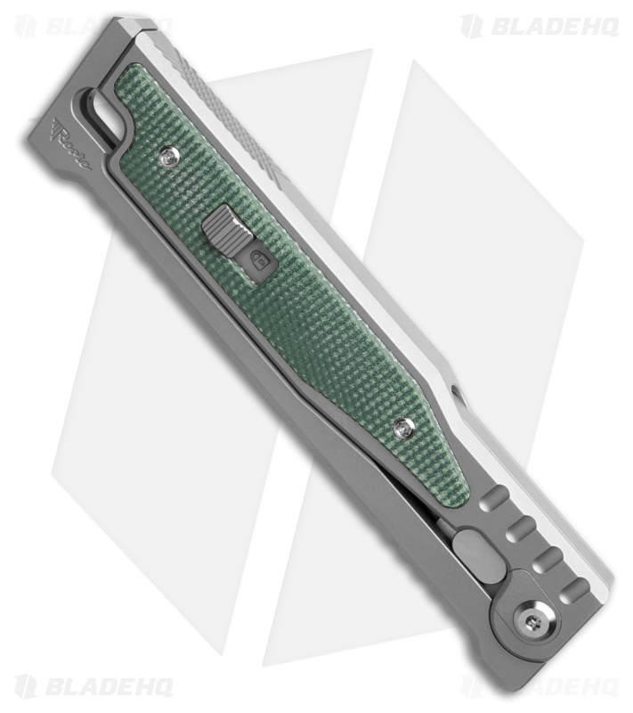Reate OG EXO Manual OTF Knife Silver Titanium/Green Micarta