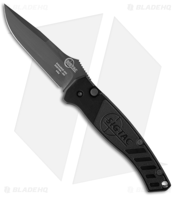 SigTac Automatic Tactical Knife w/ Drop Point (3.13" Black Plain ...