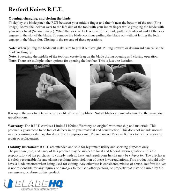 Rexford Knives RUT V2 Titanium Utility Tool Razor Blade - Blade HQ