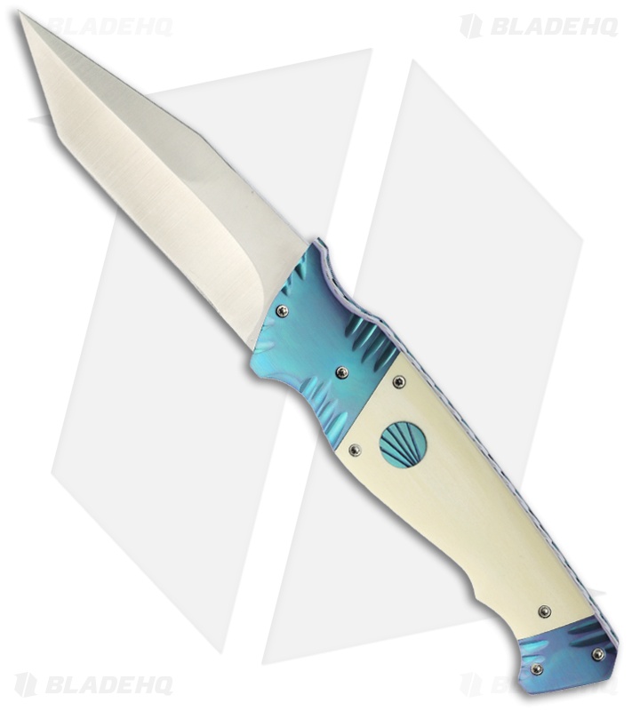 Rainy Vallotton Custom Triad Automatic Knife Ivory (3.6" Satin) - Blade HQ