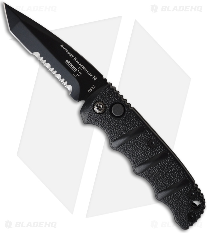 Boker Mini Kalashnikov Serrated Tanto Knife - Black + D2 Black | Blade HQ