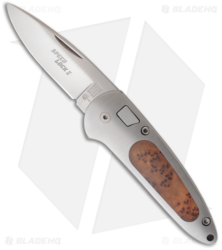 Boker Top Lock II Automatic Knife Thuya Wood (2.75" Satin) 117103 - Blade HQ