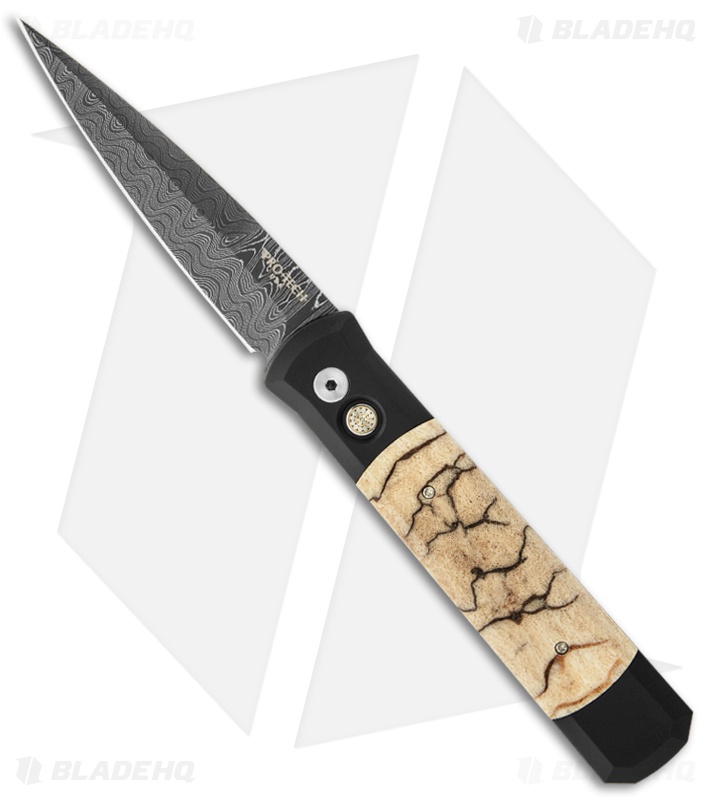 Pro-Tech Godfather Automatic Knife Black w/ Tiger Coral (4" Damascus ...