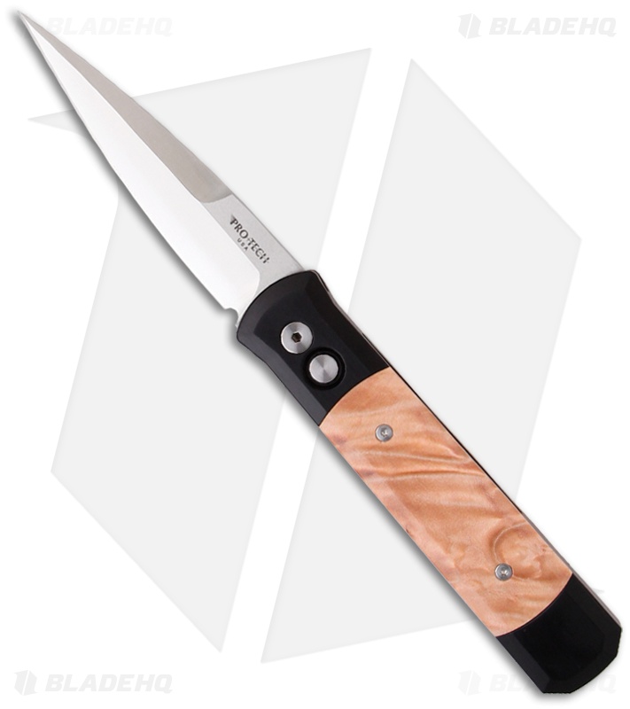 Pro-Tech Godfather Automatic Knife Black/Maple Burl (4" Satin) 906 ...