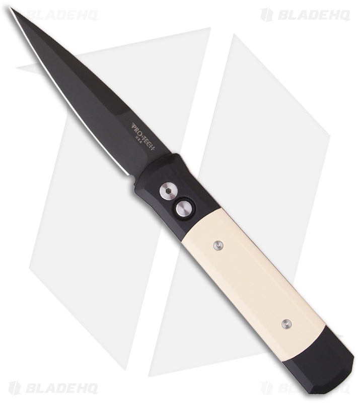 Pro-Tech Godfather Tuxedo Automatic Knife Black/Ivory Micarta (4" Black ...