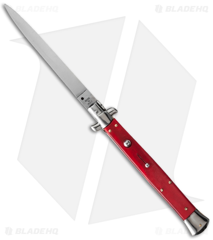 SKM 13" Italian Stiletto Automatic Knife Red Pearlex (5.7" Satin Flat ...